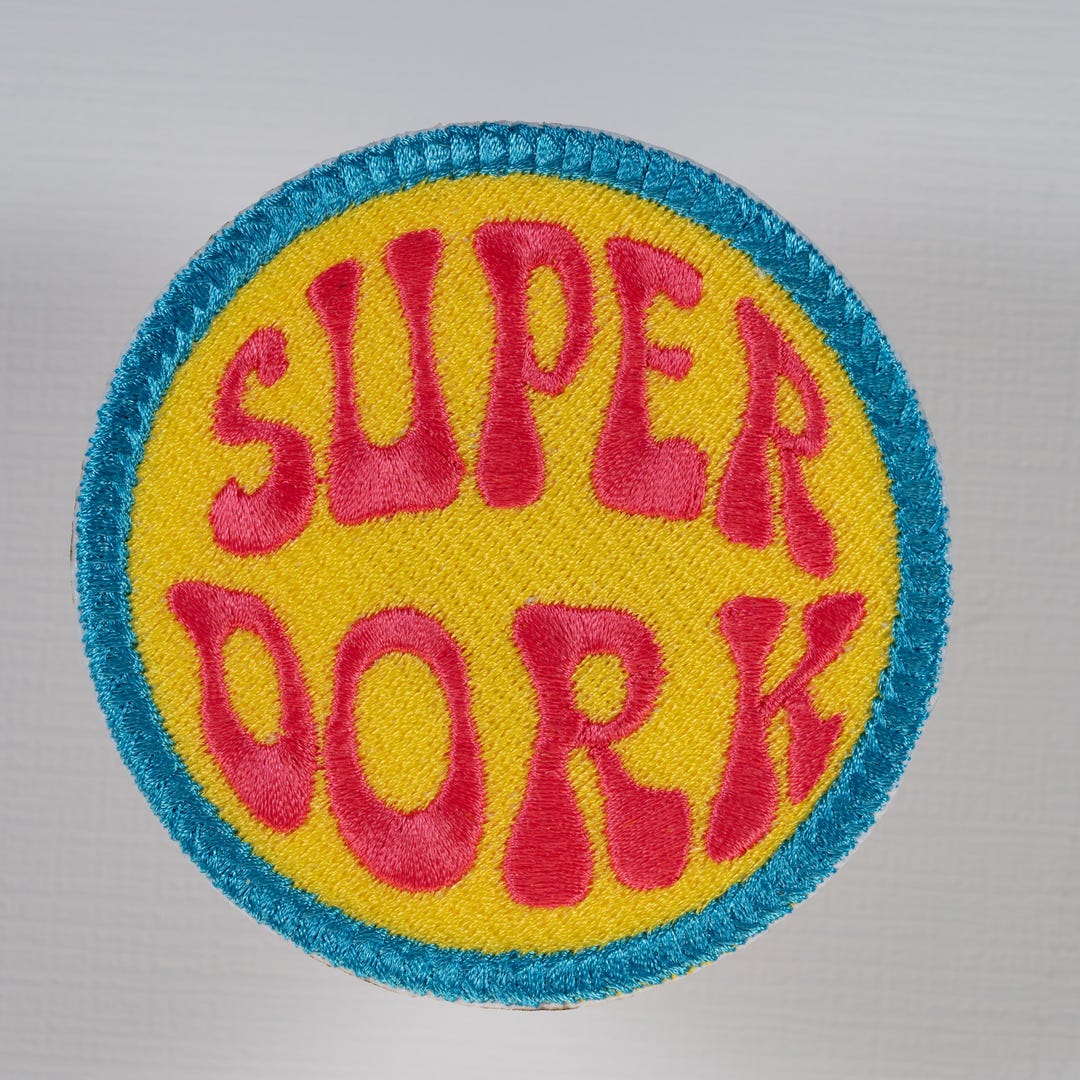 Super Dork Sew on or Iron on Machine Embroidered Patch in Yellow,pink ...