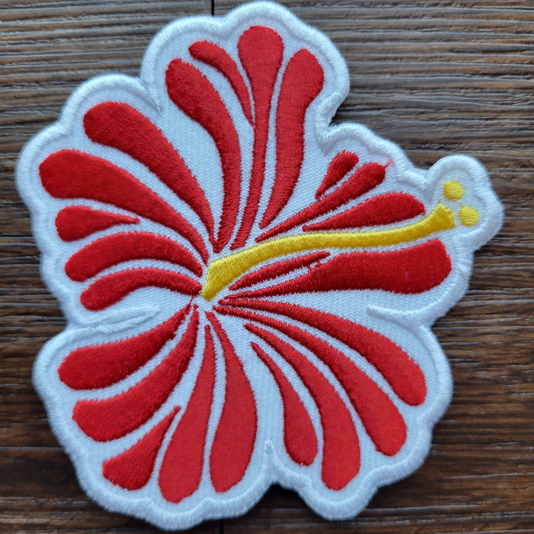 Red Hibiscus With White Border Embroidered Iron-on Patch - Etsy