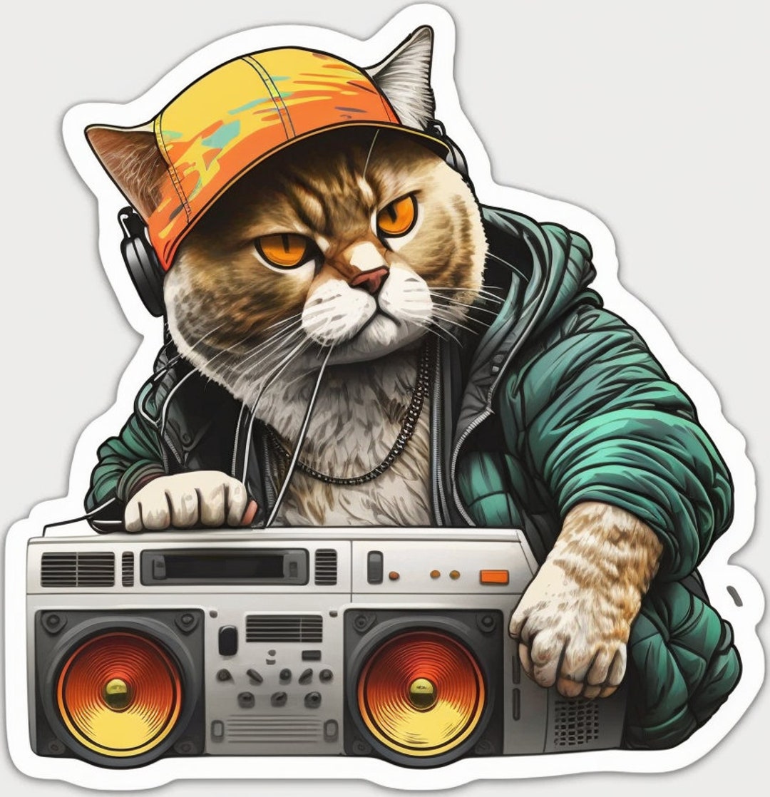 Hip-hop Cat Sticker 1, Animal Sticker,vinyl Sticker - Etsy