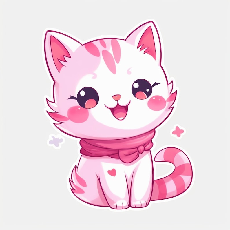 Cute Pink Cat Sticker, Animal Sticker, Vinyl Sticker - Etsy