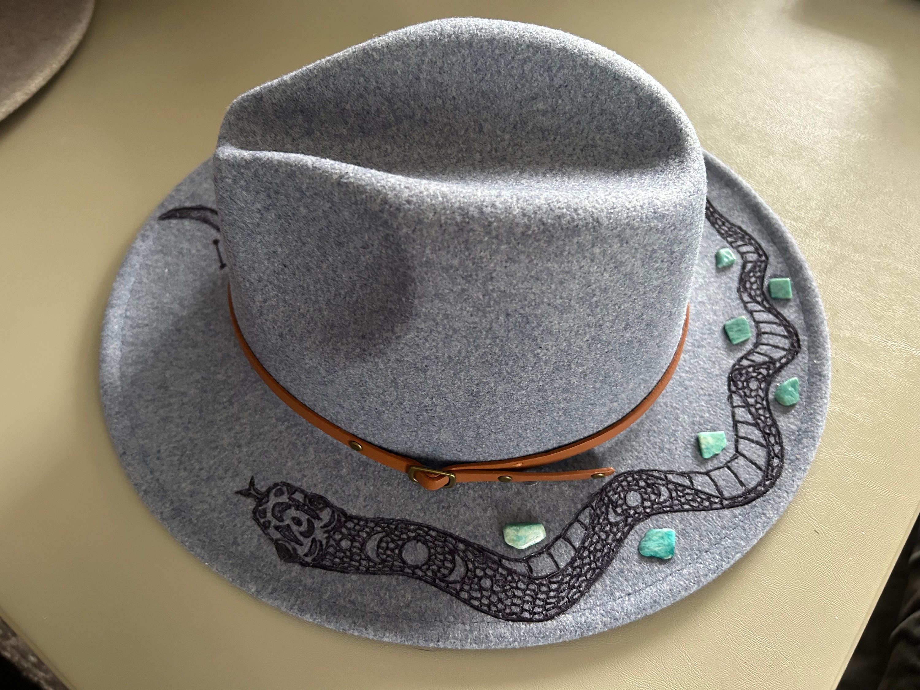 Moon Phases and Snake Fedora Hat Burned - Etsy
