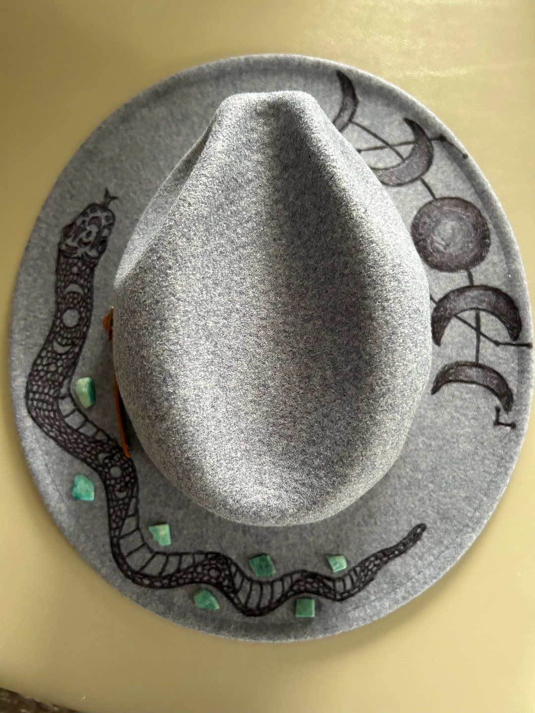 Moon Phases and Snake Fedora Hat Burned - Etsy