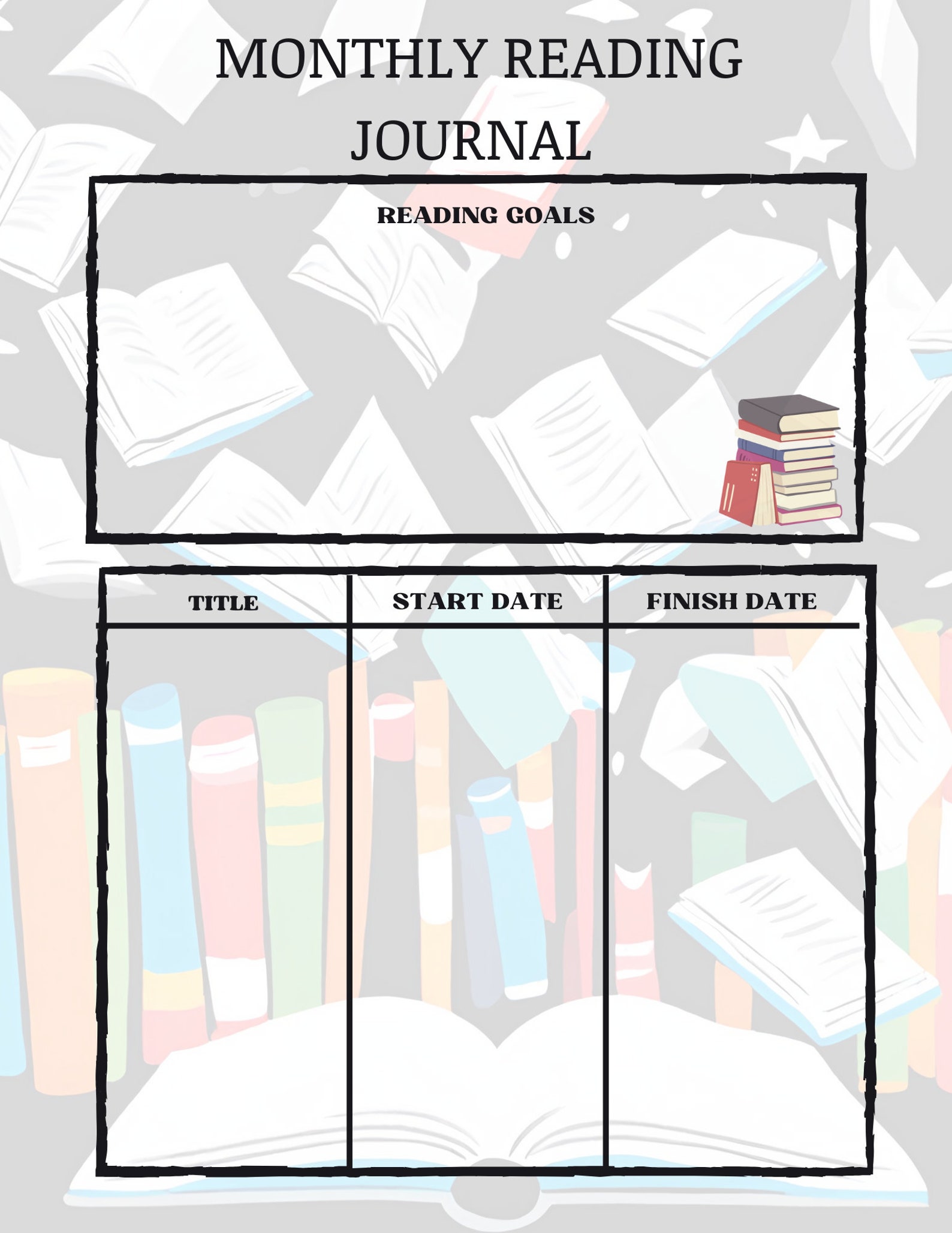 Monthly Book Log, Digital Template, Printable Book Log, Monthly Reading ...