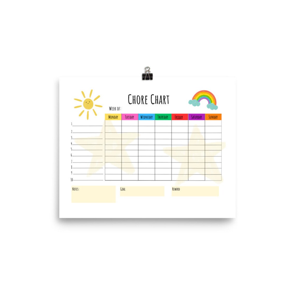 Chore Chart Template, Printable Chore Chart, Kids Chore Chart, Weekly ...