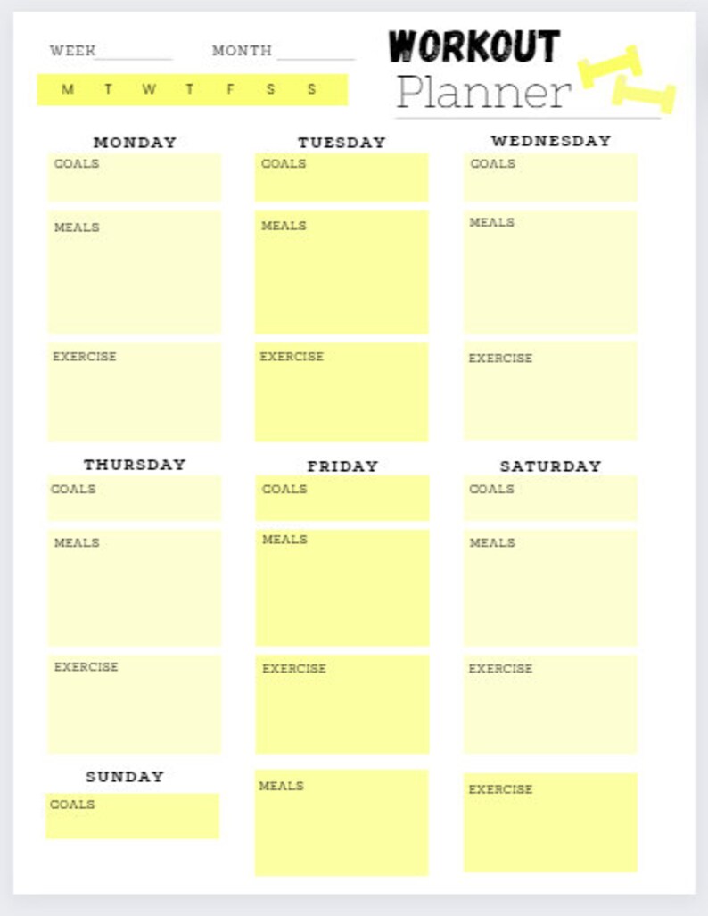 Printable Workout Planner, Plan Your Weekly Workouts, Plan Daily Meals ...