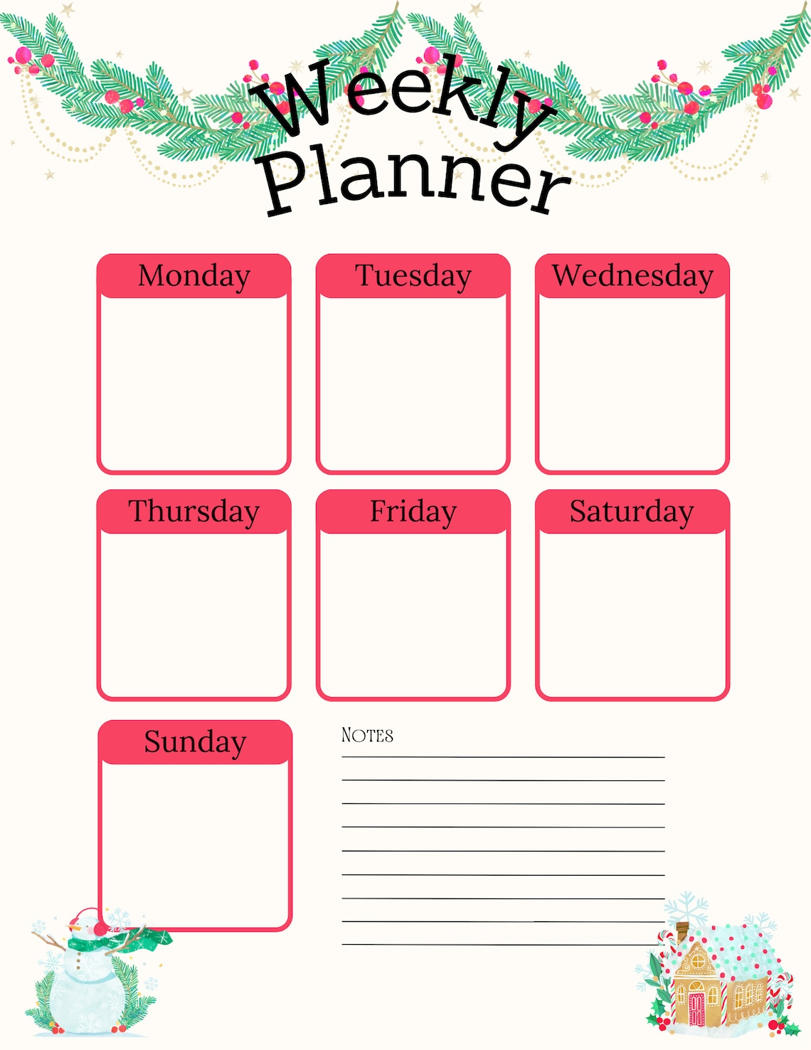 Christmas Weekly Planner, December Weekly Planner, Digital Print Use ...