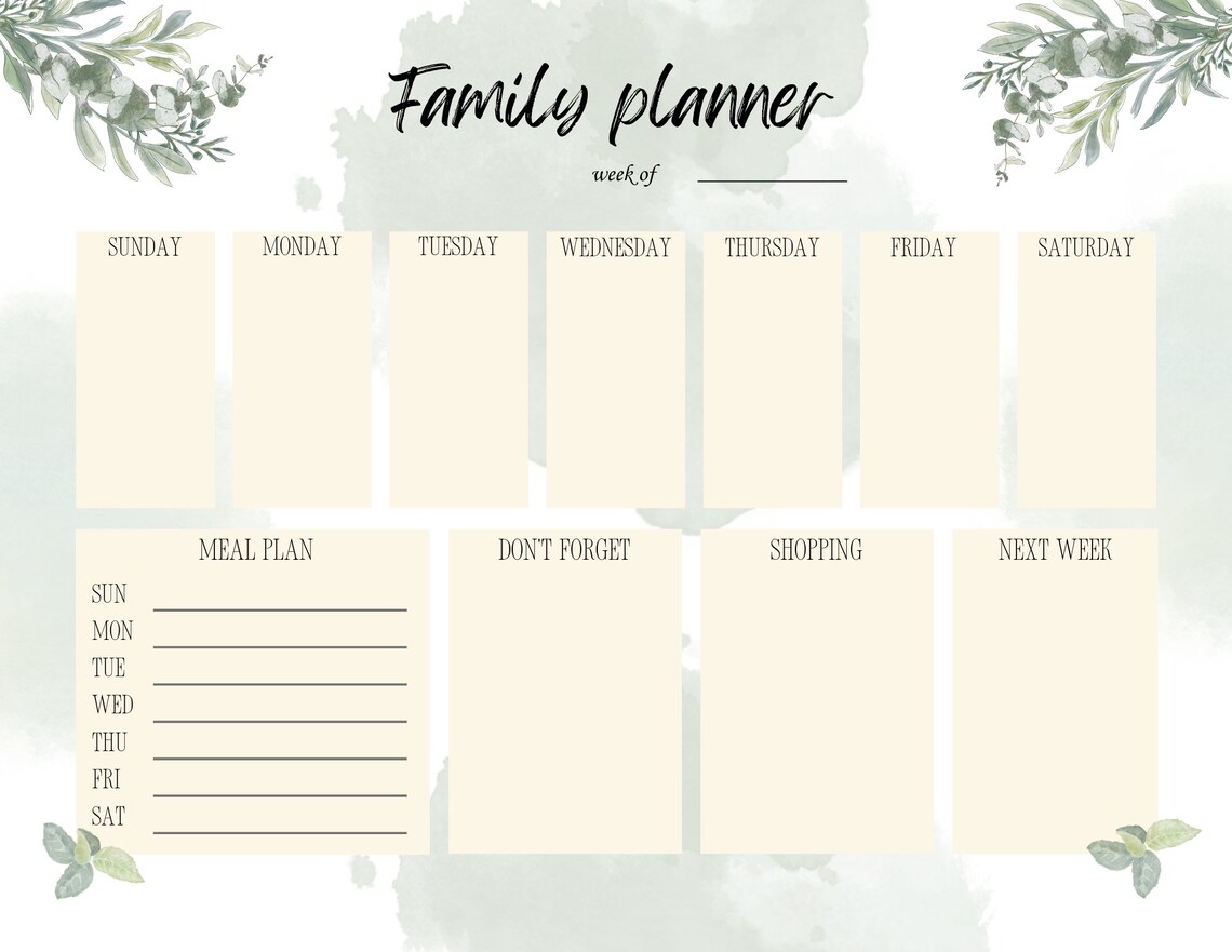Family Planner, Weekly Planner, Meal Plan, Shopping List, Digital ...