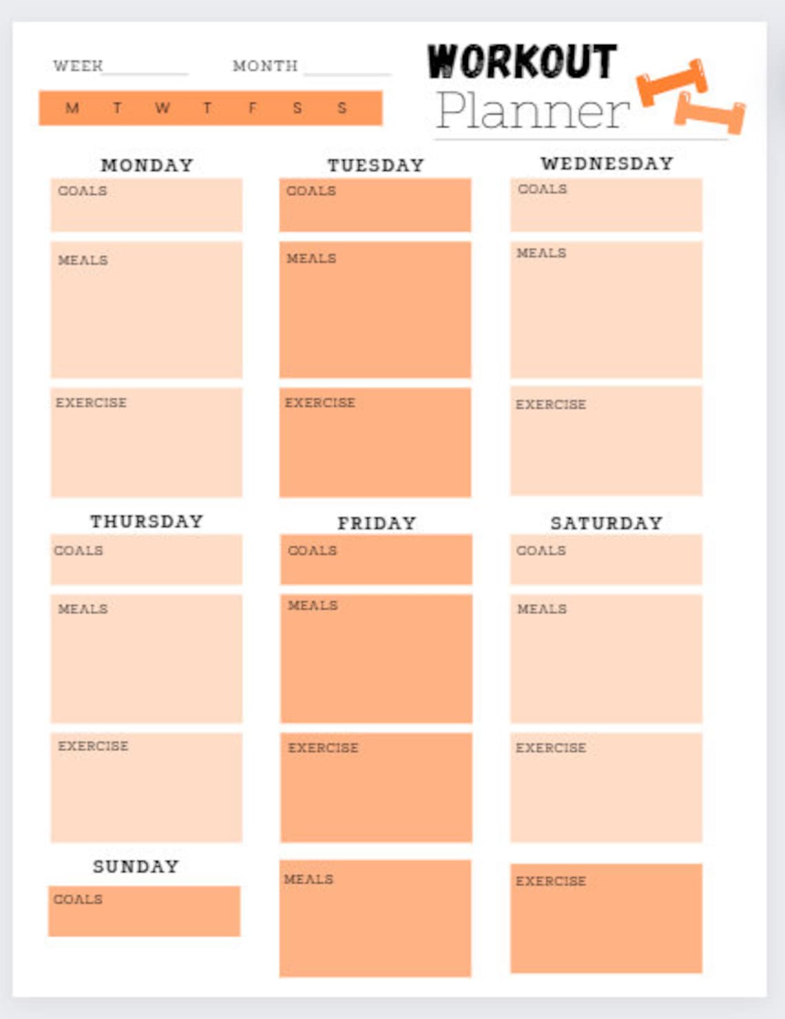 Printable Workout Planner, Plan Your Weekly Workouts, Plan Daily Meals ...