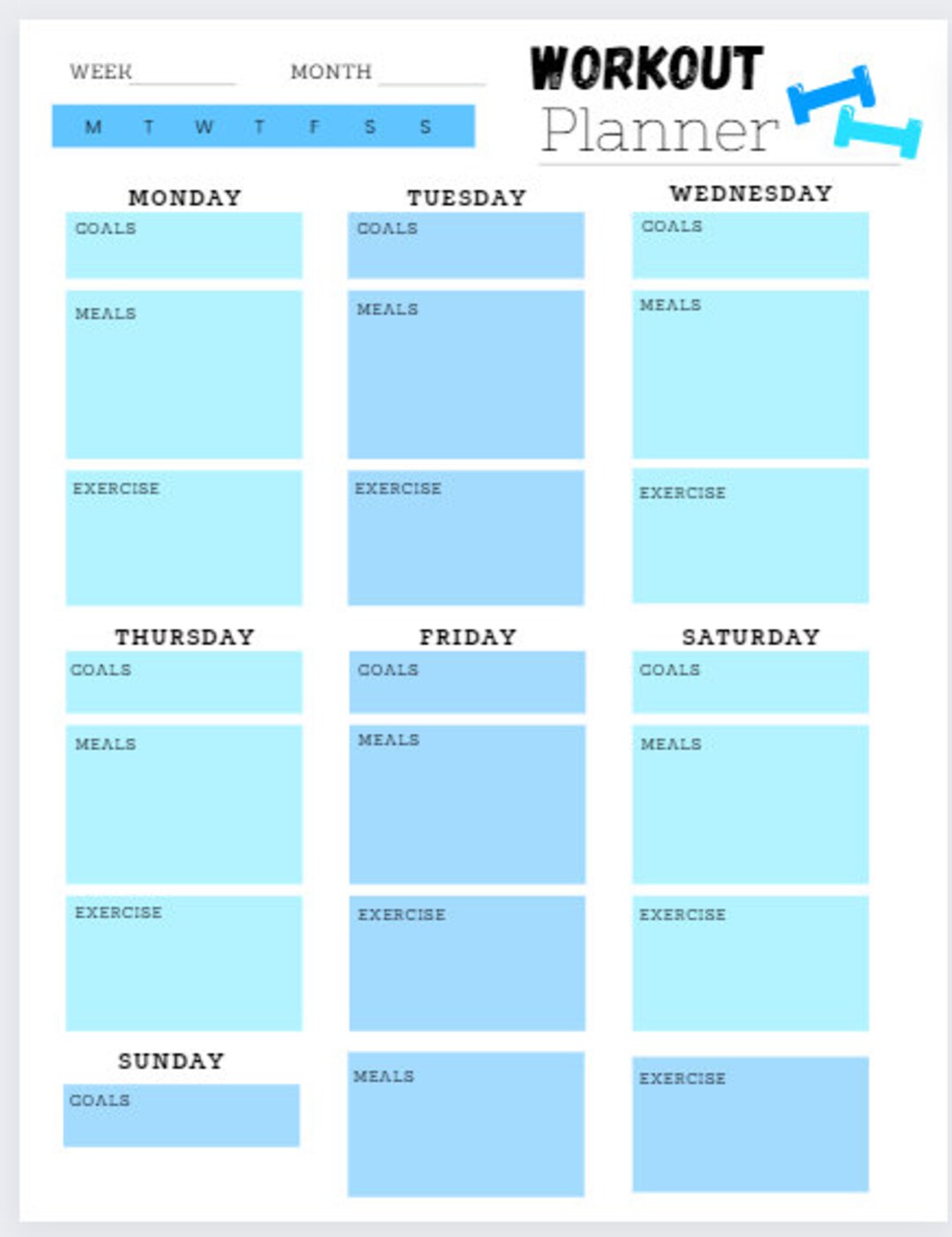 Printable Workout Planner, Plan Your Weekly Workouts, Plan Daily Meals ...