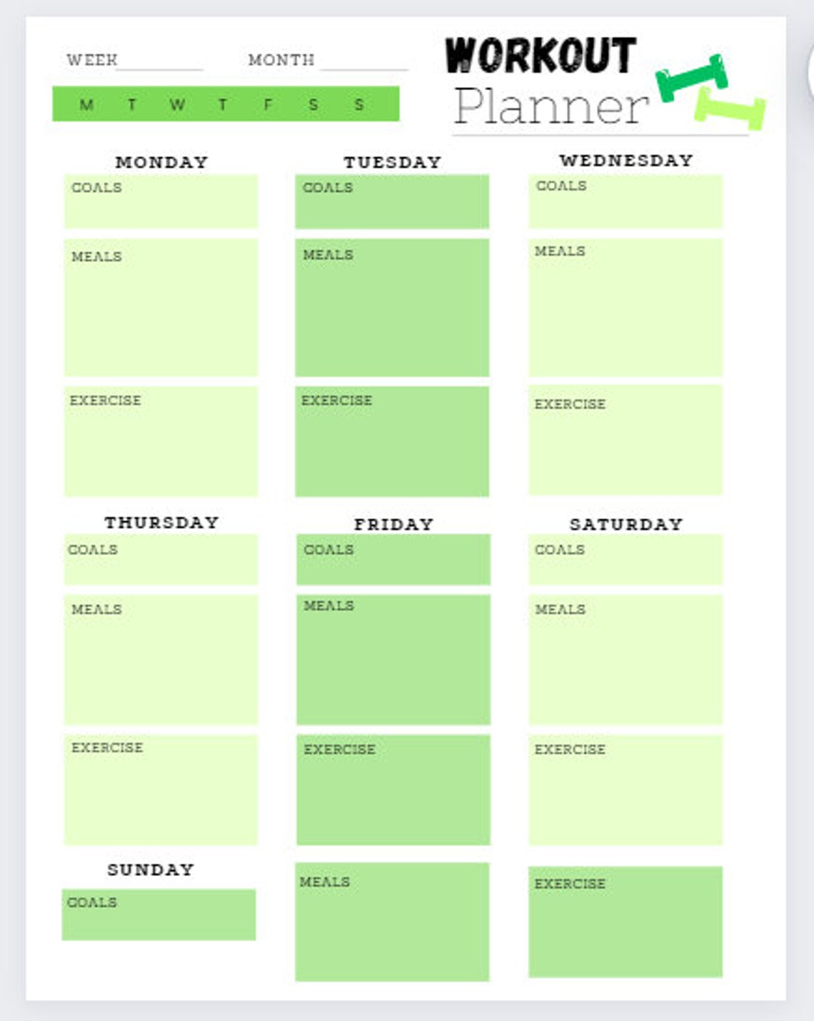Printable Workout Planner, Plan Your Weekly Workouts, Plan Daily Meals ...