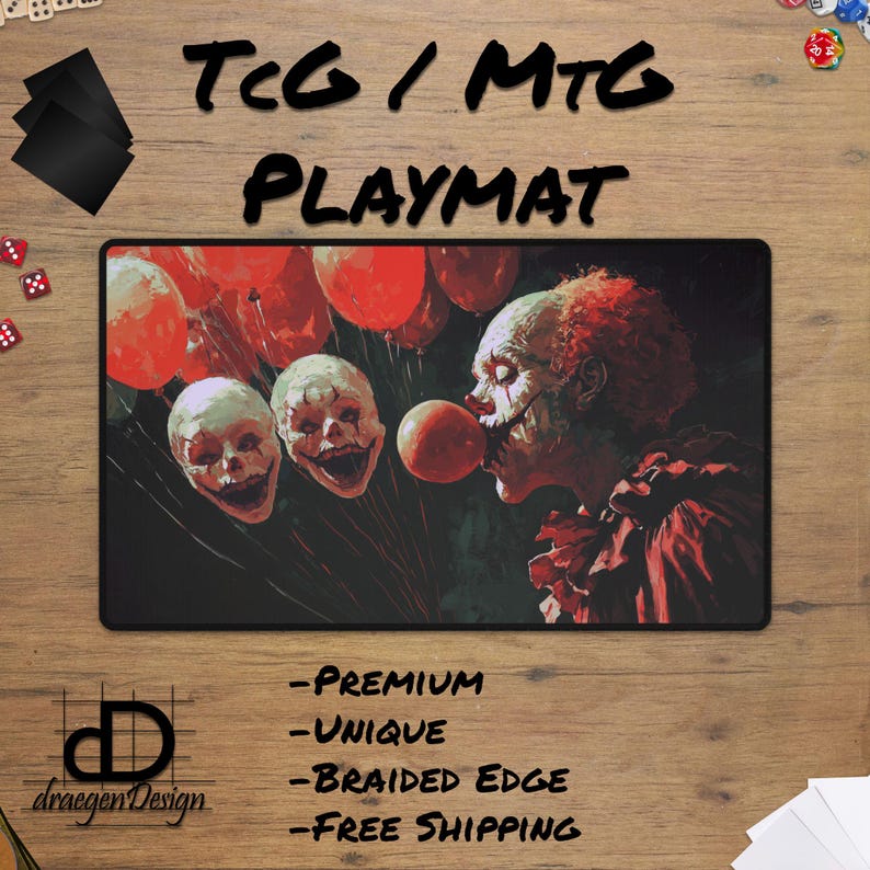 Balloon Man Scary Clown 24x14 Magic the Gathering TCG Playmat - No ...