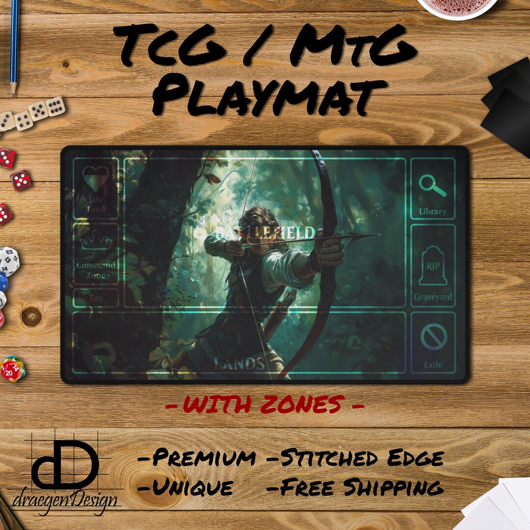 Green Elf Archer 24x14 Magic the Gathering Mtg TCG Playmat With Middle ...