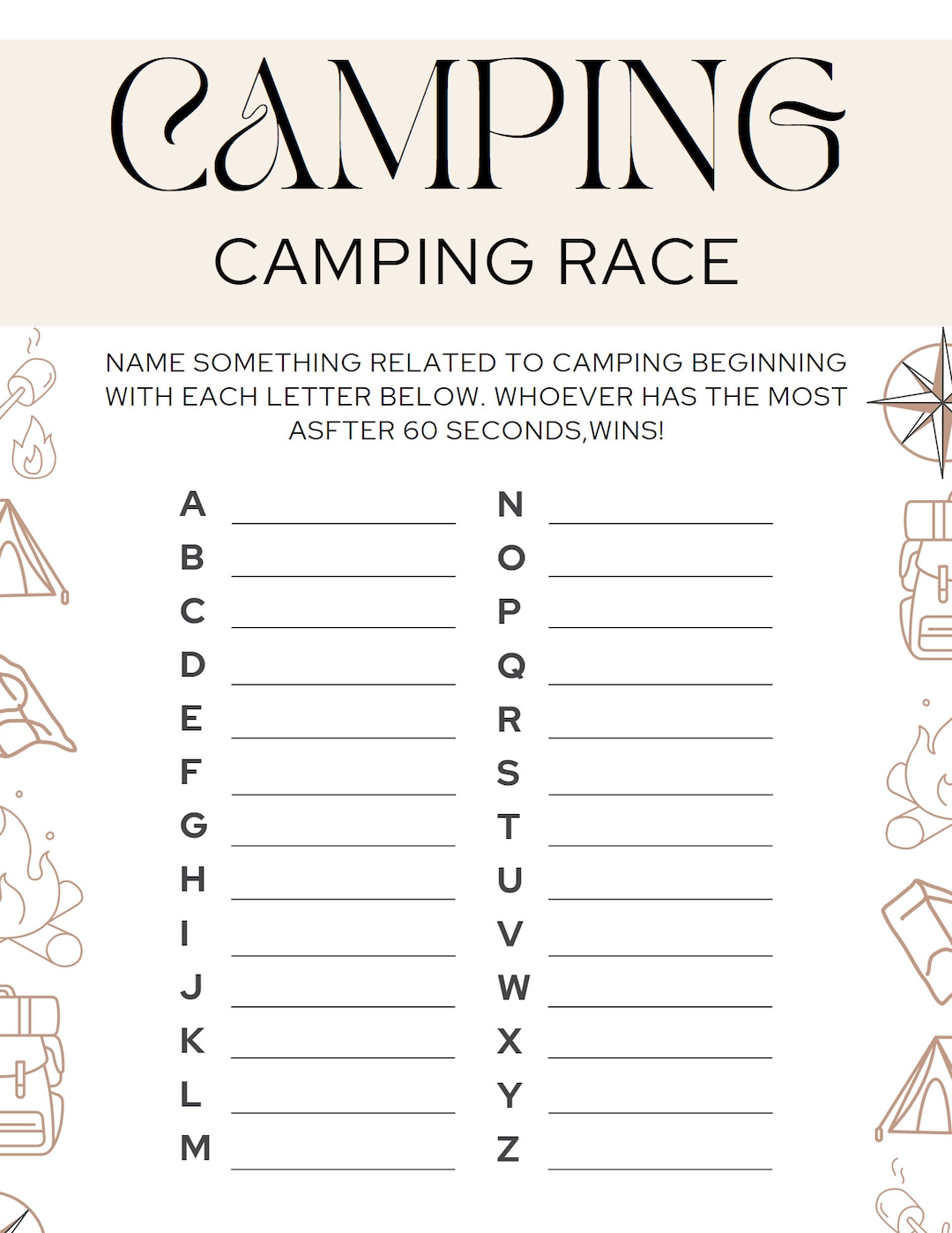 Get Ready for Outdoor Fun With Printable Camping Games! - Etsy