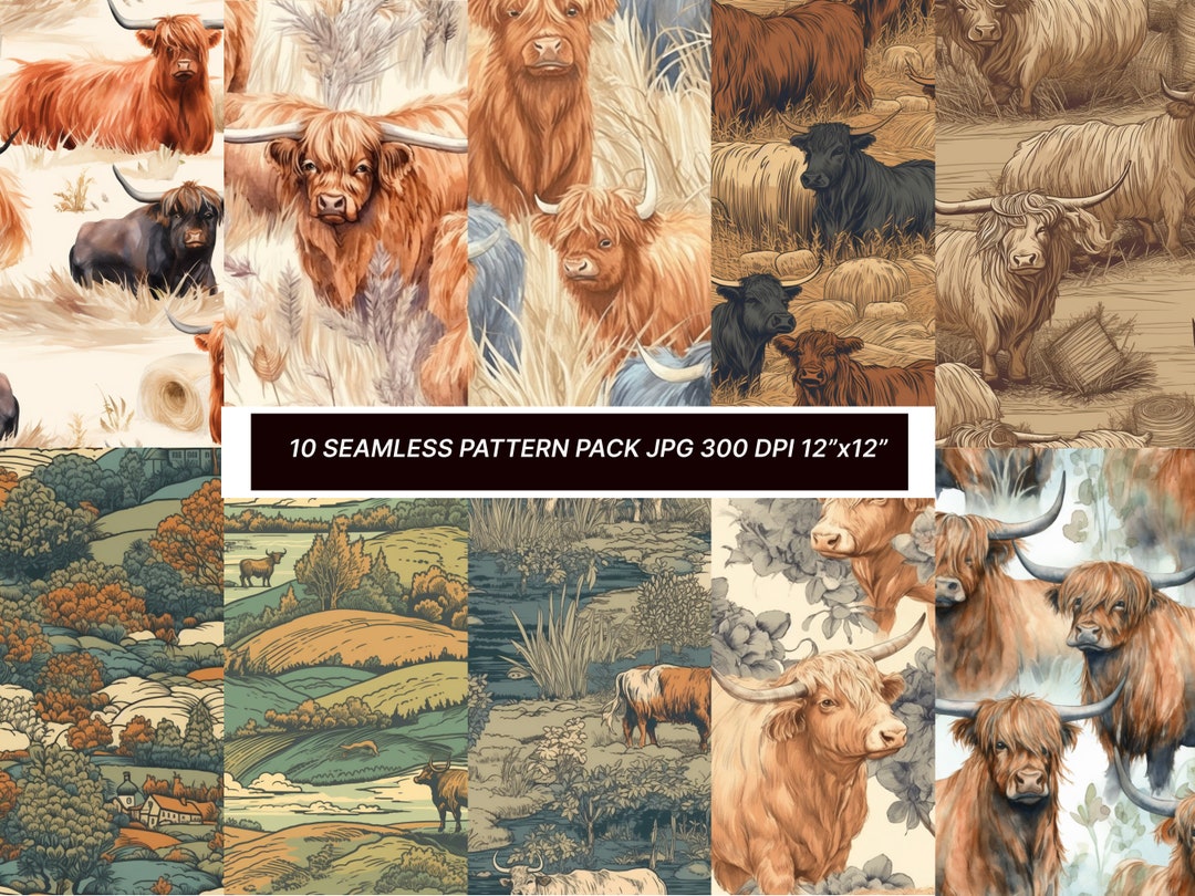10 Pack Cow Digital Seamless Pattern, Cow Prints, Cow Background ...