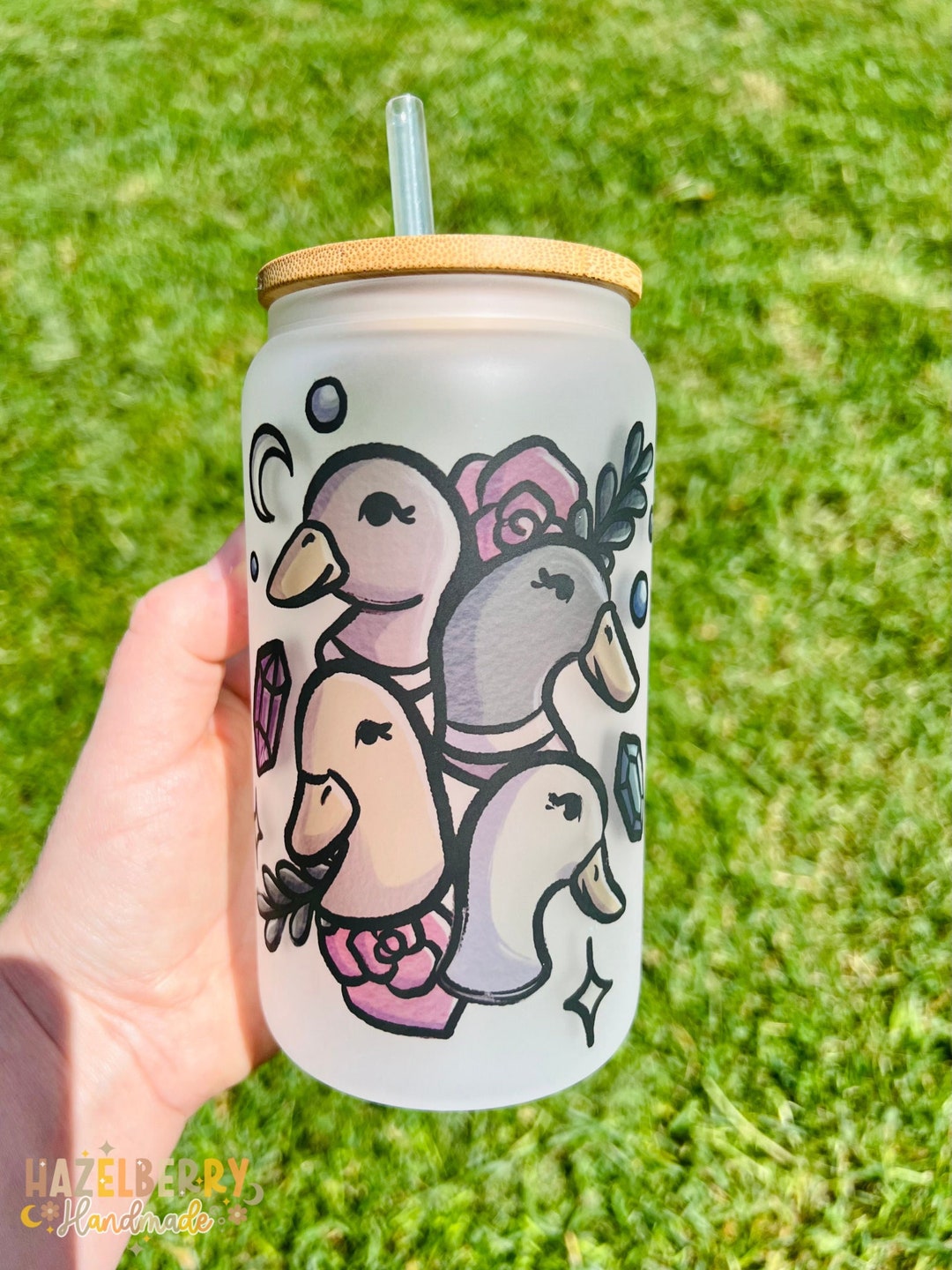 Duck Iced Coffee Cup, 16 Oz Glass Can, Cute Duck Cup, Mallard Glass Cup ...