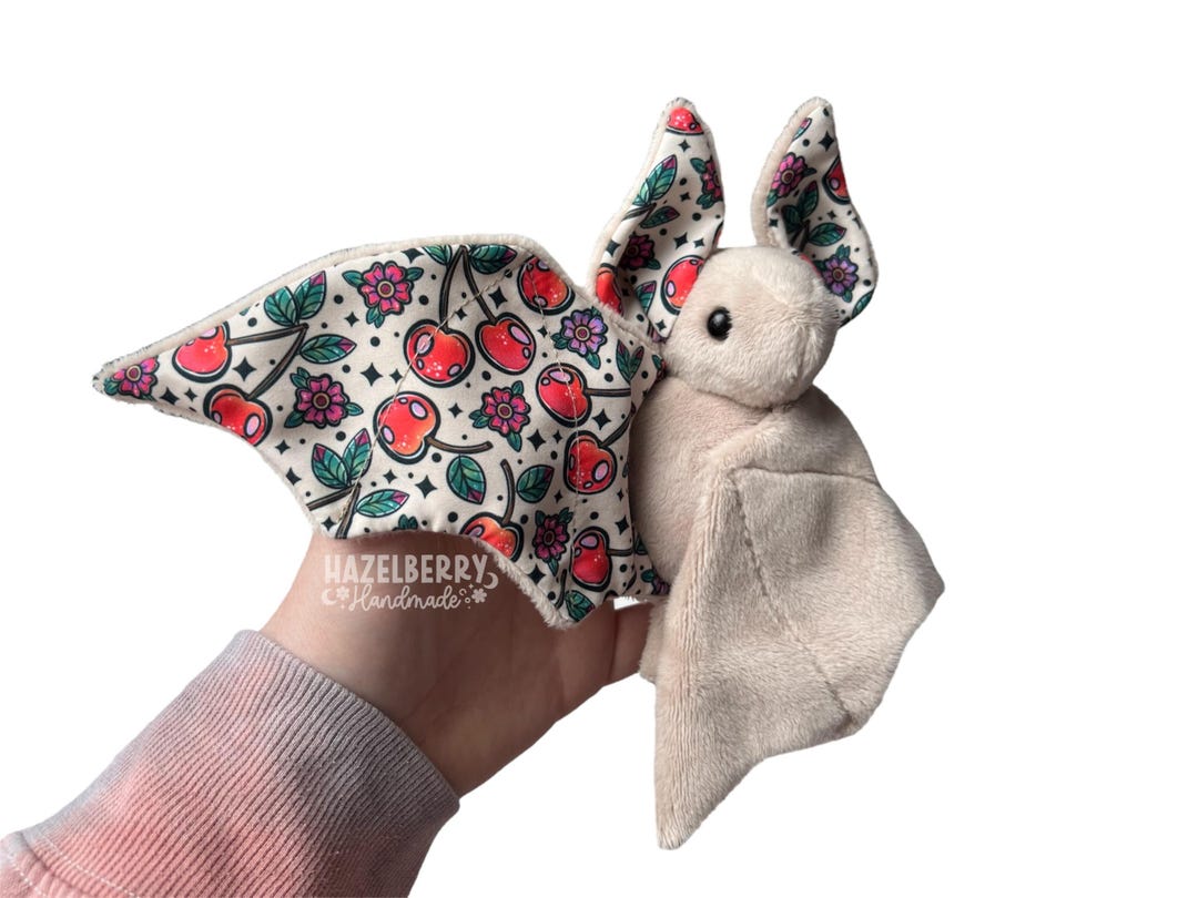 Bat Plush With Cherry Design, Handmade Bat Plush, Cherry Bat Plush ...