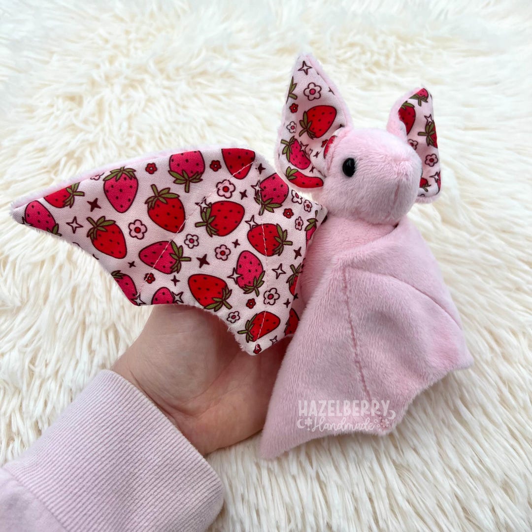 Strawberry Plush Bat, Strawberry Plushie, Handmade Bat Plush ...