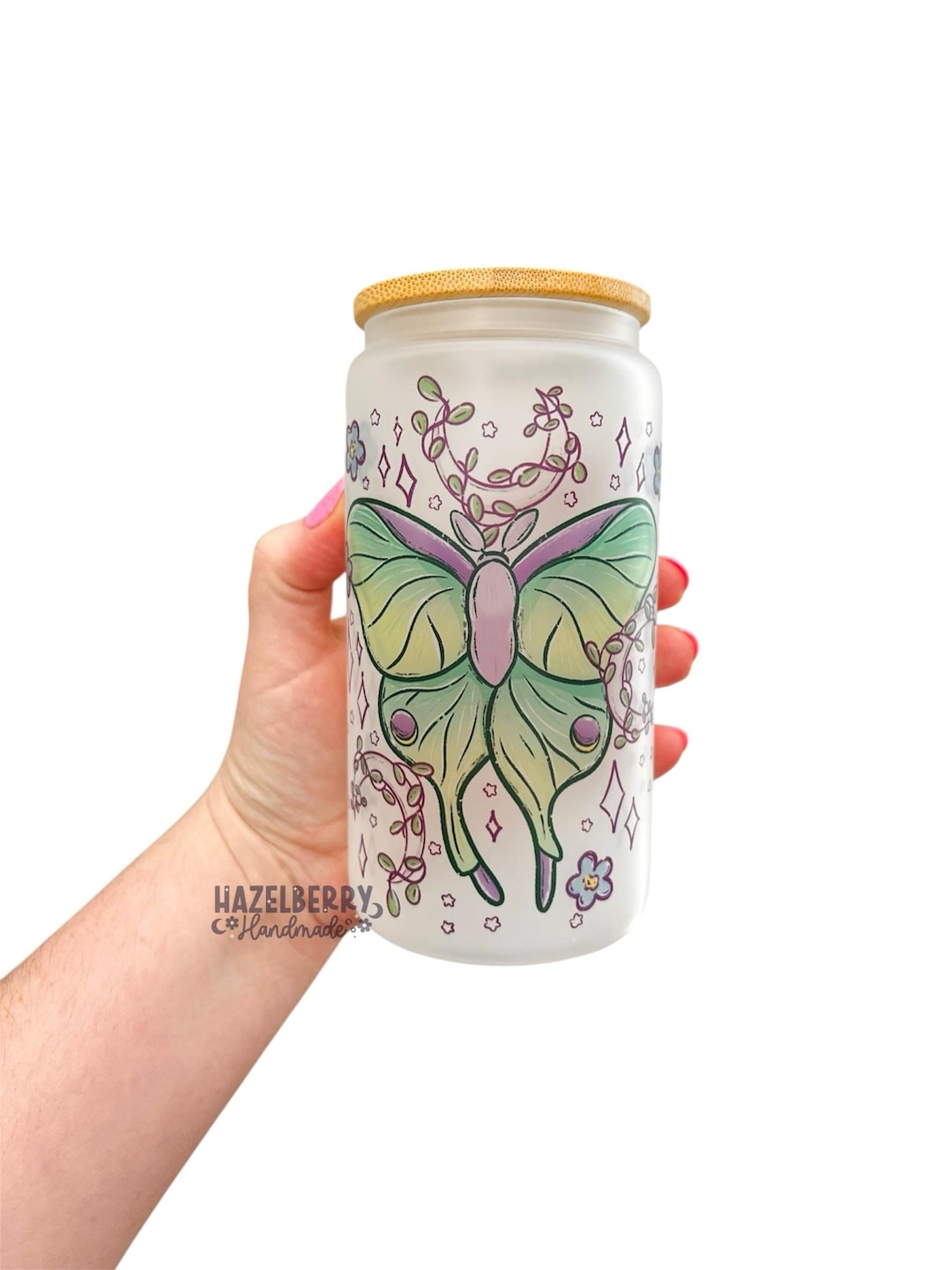 Luna Moth Glass Cup, Moth Iced Coffee Cup, 16 Oz Moth Cup, Luna Moth ...