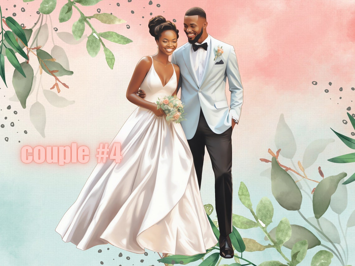 African American Couple Wedding Clipart ,bride&groom Clipart,wedding ...