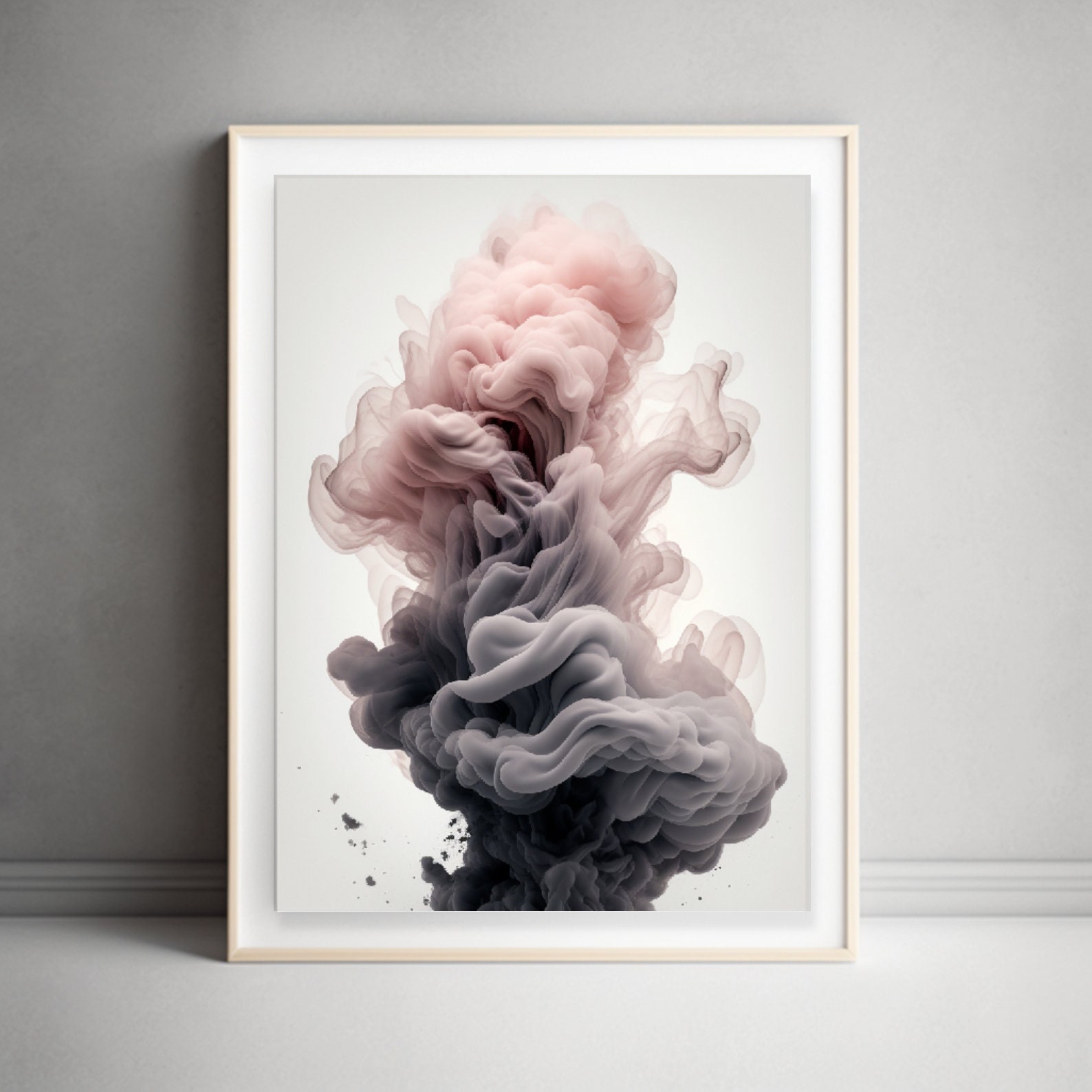 Pink Smokey Cloud Art Print Blush Pink Grey and Black Haze Abstract ...