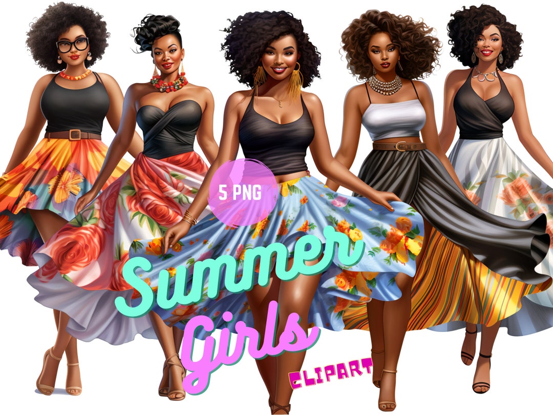 Summer African American Woman Clipart, Black Girls Natural Hair ...
