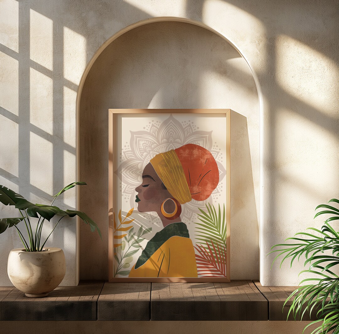 Uncensored Zen - African Woman Profile Art - Vibrant Headwrap and Hoop ...