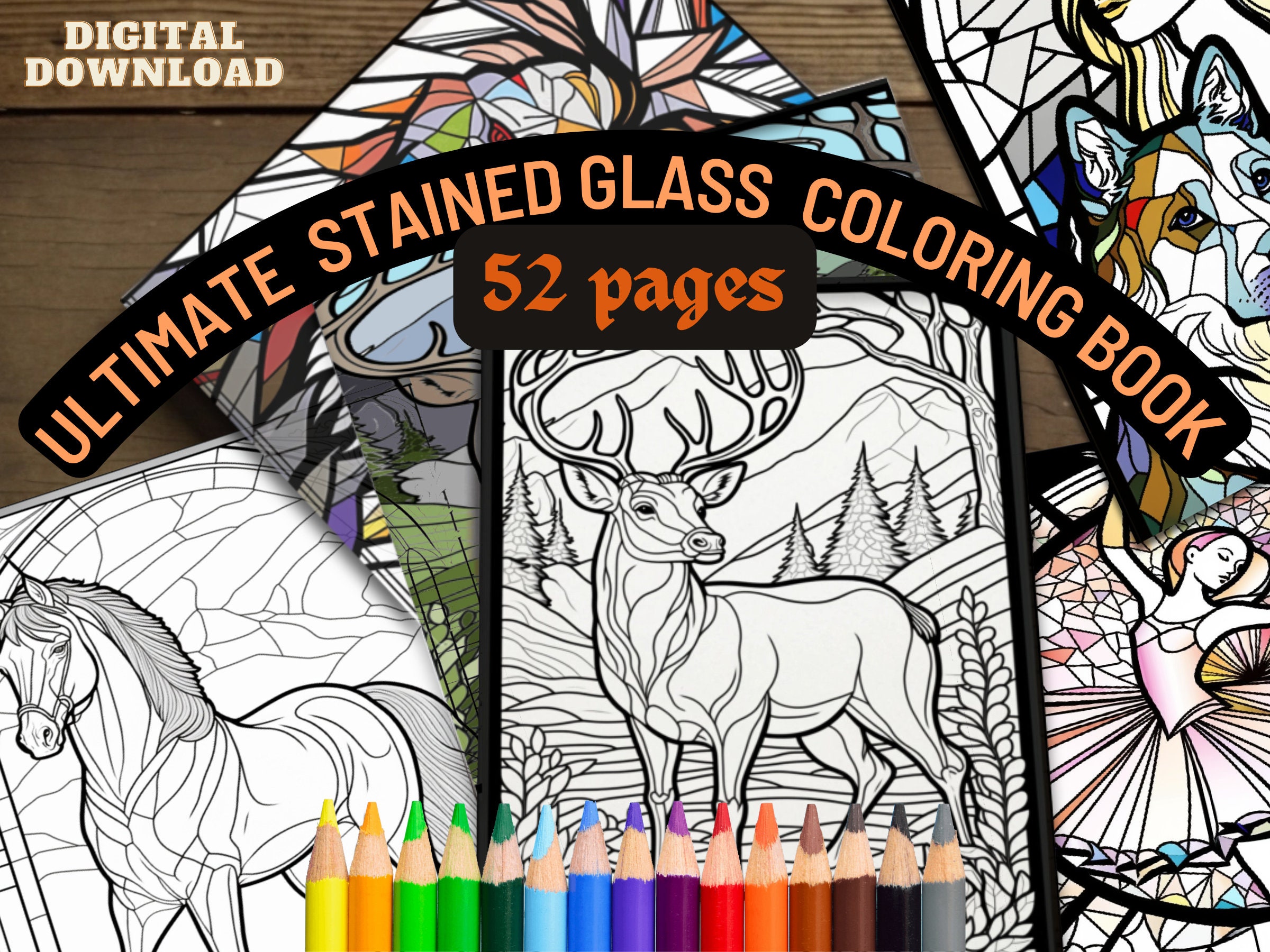 52 Pattern Coloring Pages : Stained Glass Ultimate Coloring Book for ...