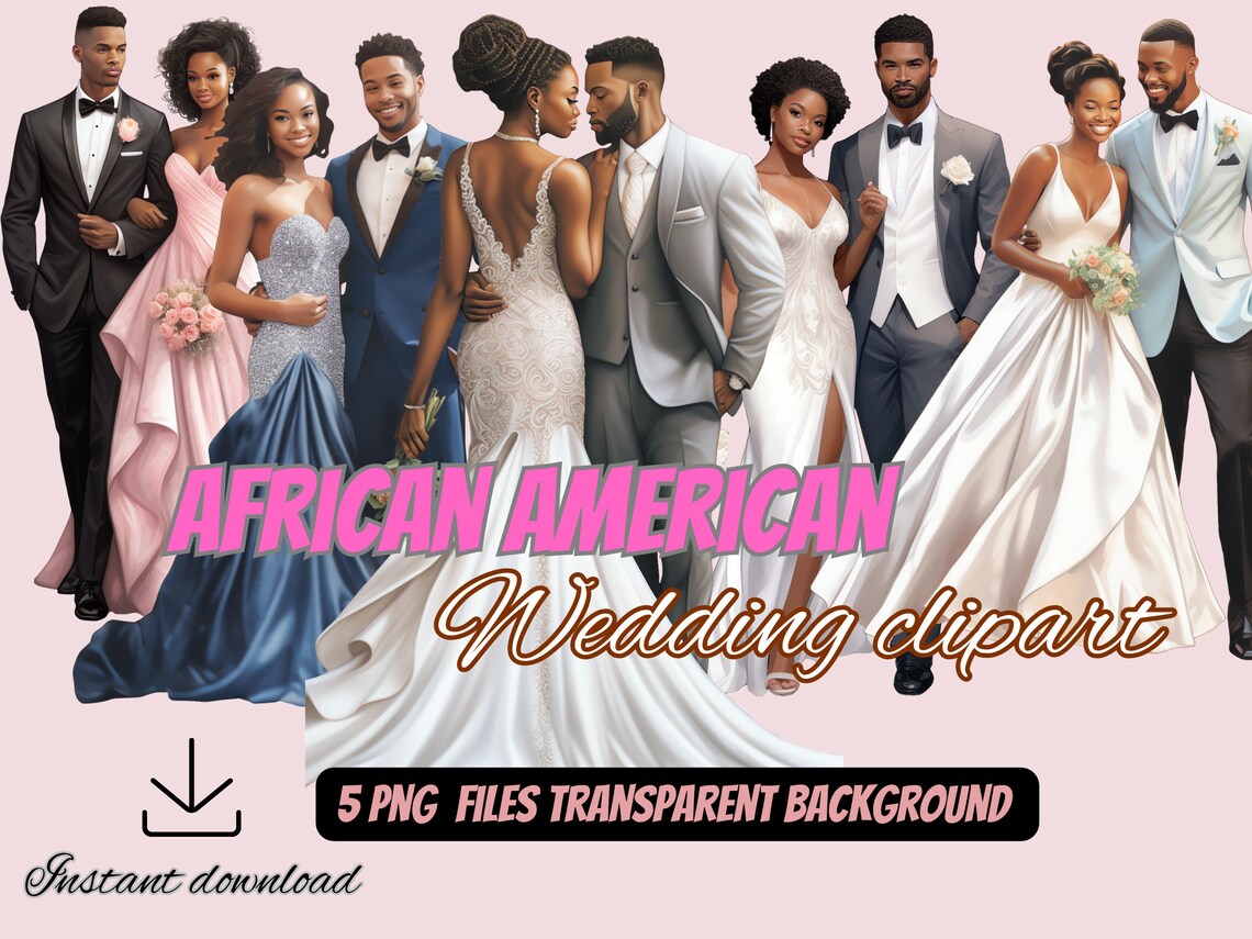 African American Couple Wedding Clipart ,bride&groom Clipart,wedding ...