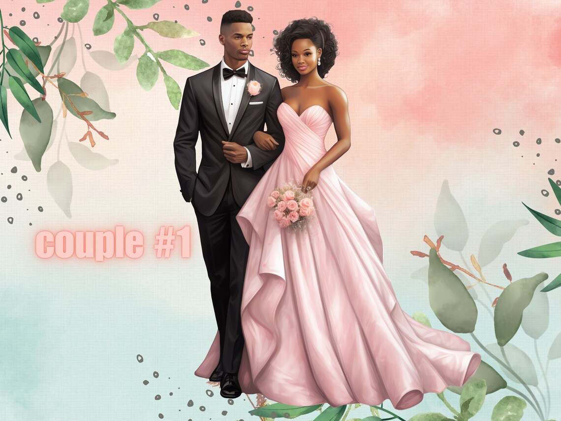 African American Couple Wedding Clipart ,bride&groom Clipart,wedding ...