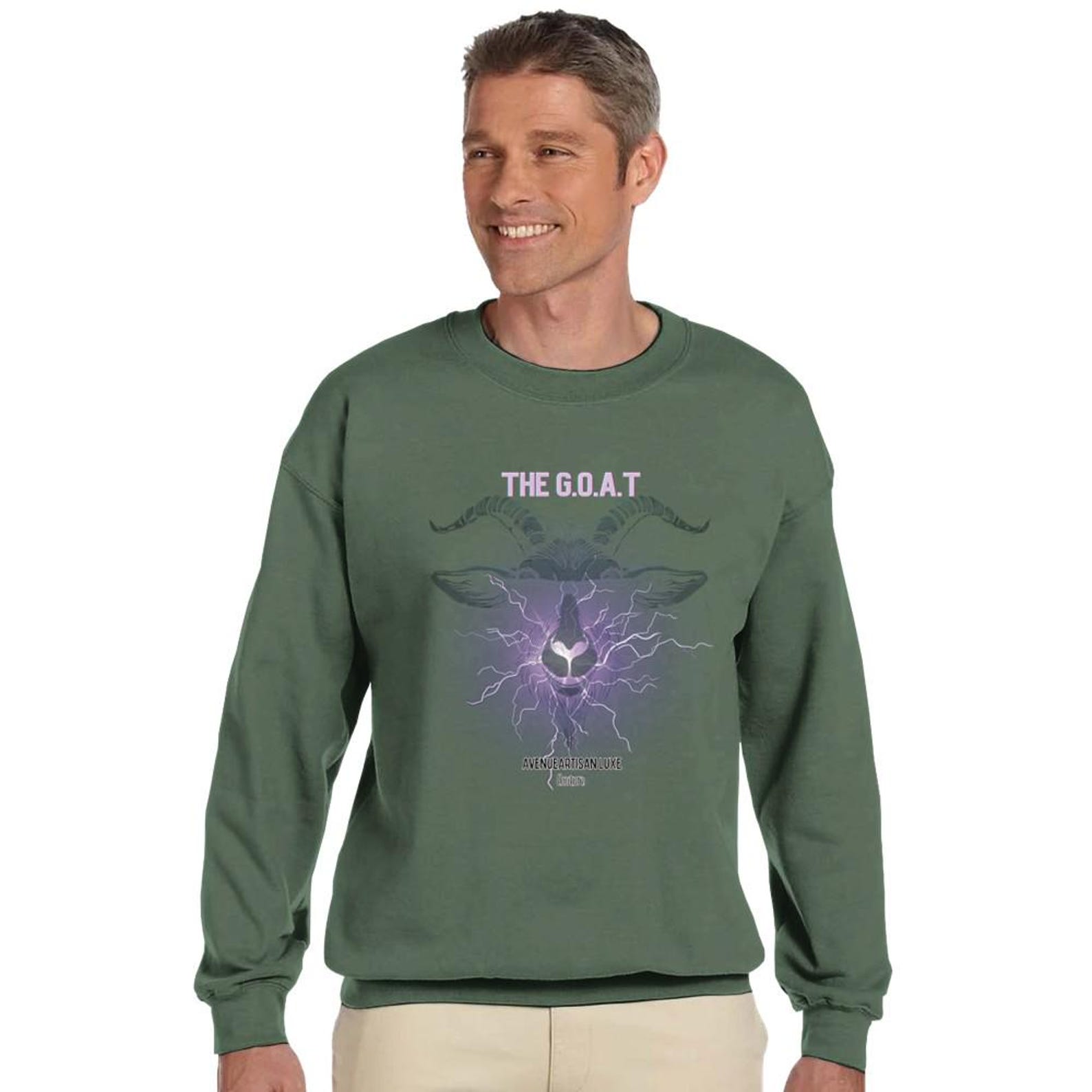 Electrifying Purple Lightning G.o.a.t Graphic Sweater, Cozy Pullover ...