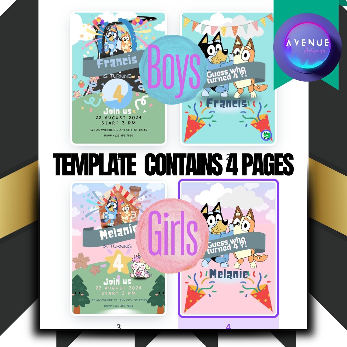 Bluey Birthday Card, Girl Bingo Editable Birthday Invite - Bluey-themed ...