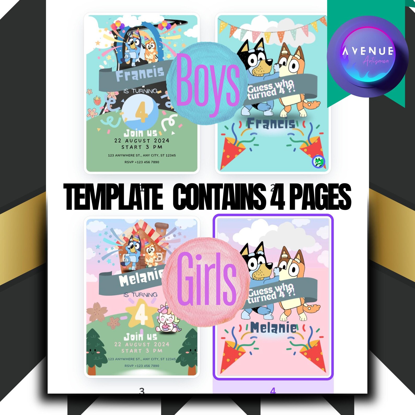 Bluey Birthday Card, Girl Bingo Editable Birthday Invite - Bluey-themed ...