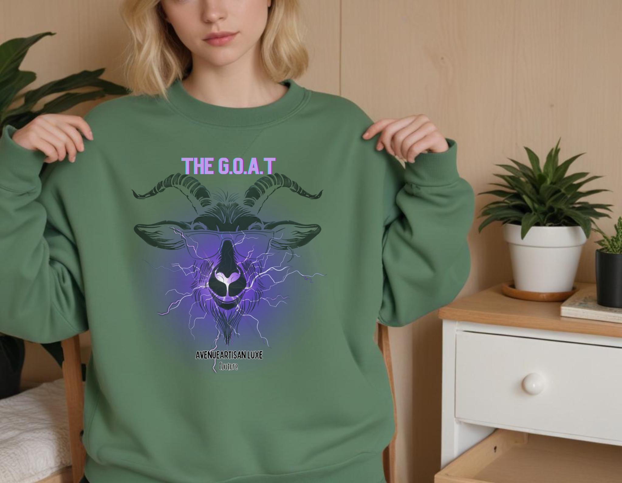 Electrifying Purple Lightning G.o.a.t Graphic Sweater, Cozy Pullover ...
