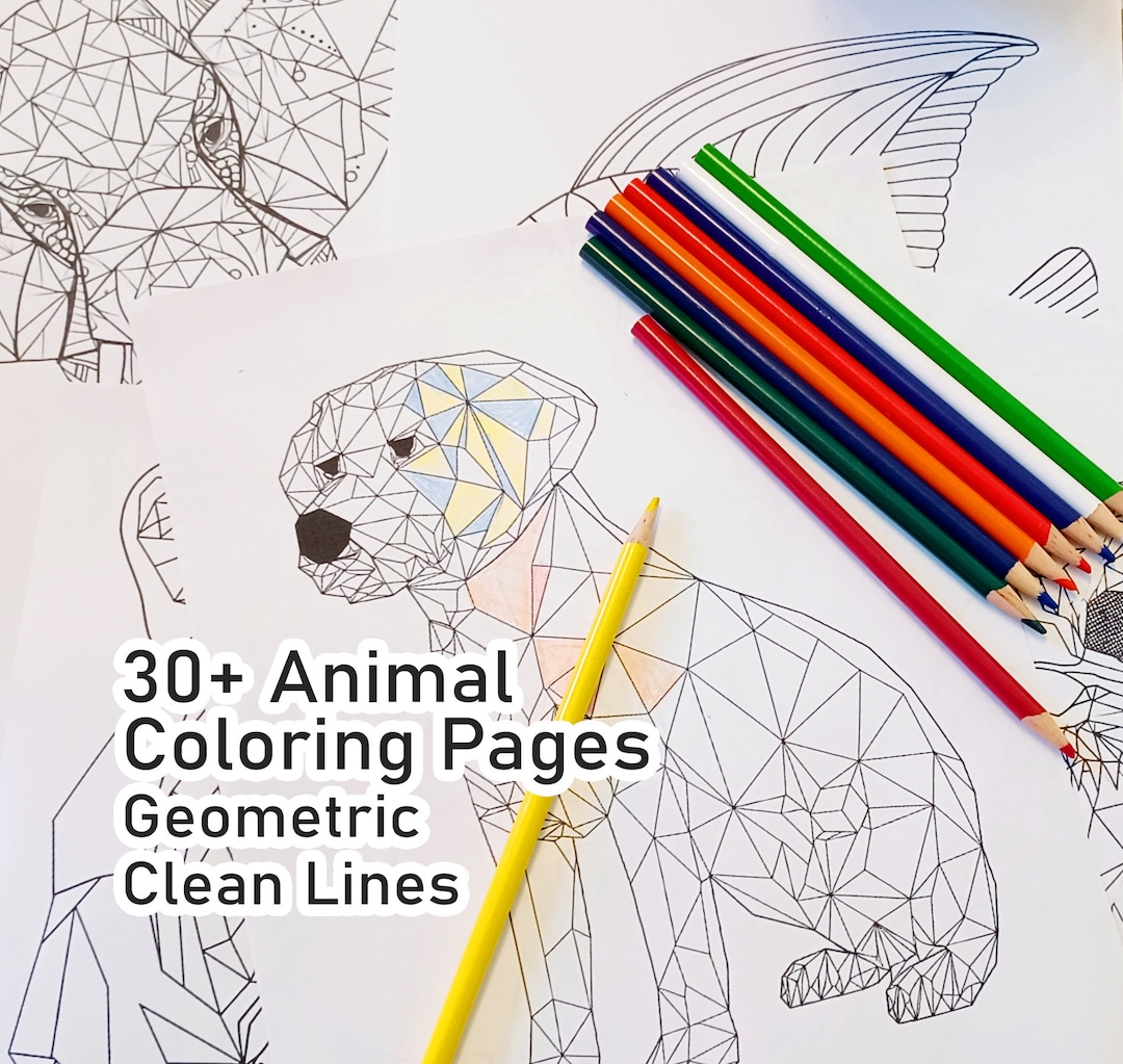 30 Geometric Animal Coloring Pages cat, Dog, Lion, Tiger, Elephant ...