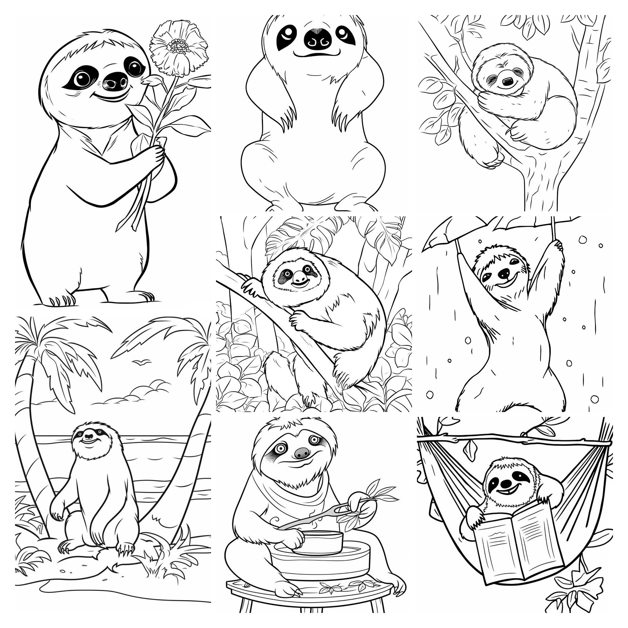 30 Adventurous Cartoon Sloth Coloring Pages animal Themed, Kid Friendly ...
