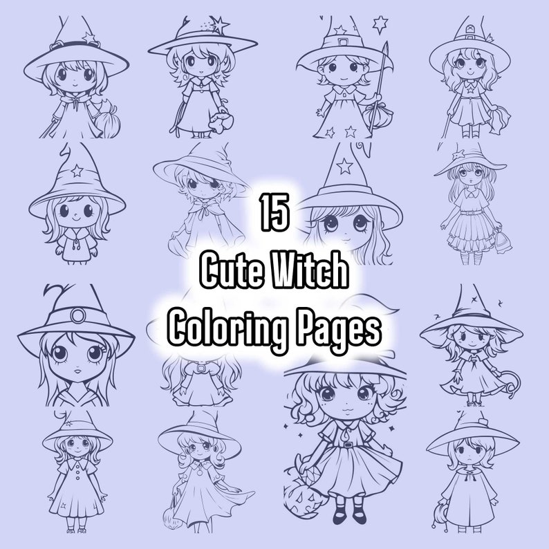15 Cute Witch Coloring Pages Halloween, Magic, Cartoons PDF Download - Etsy