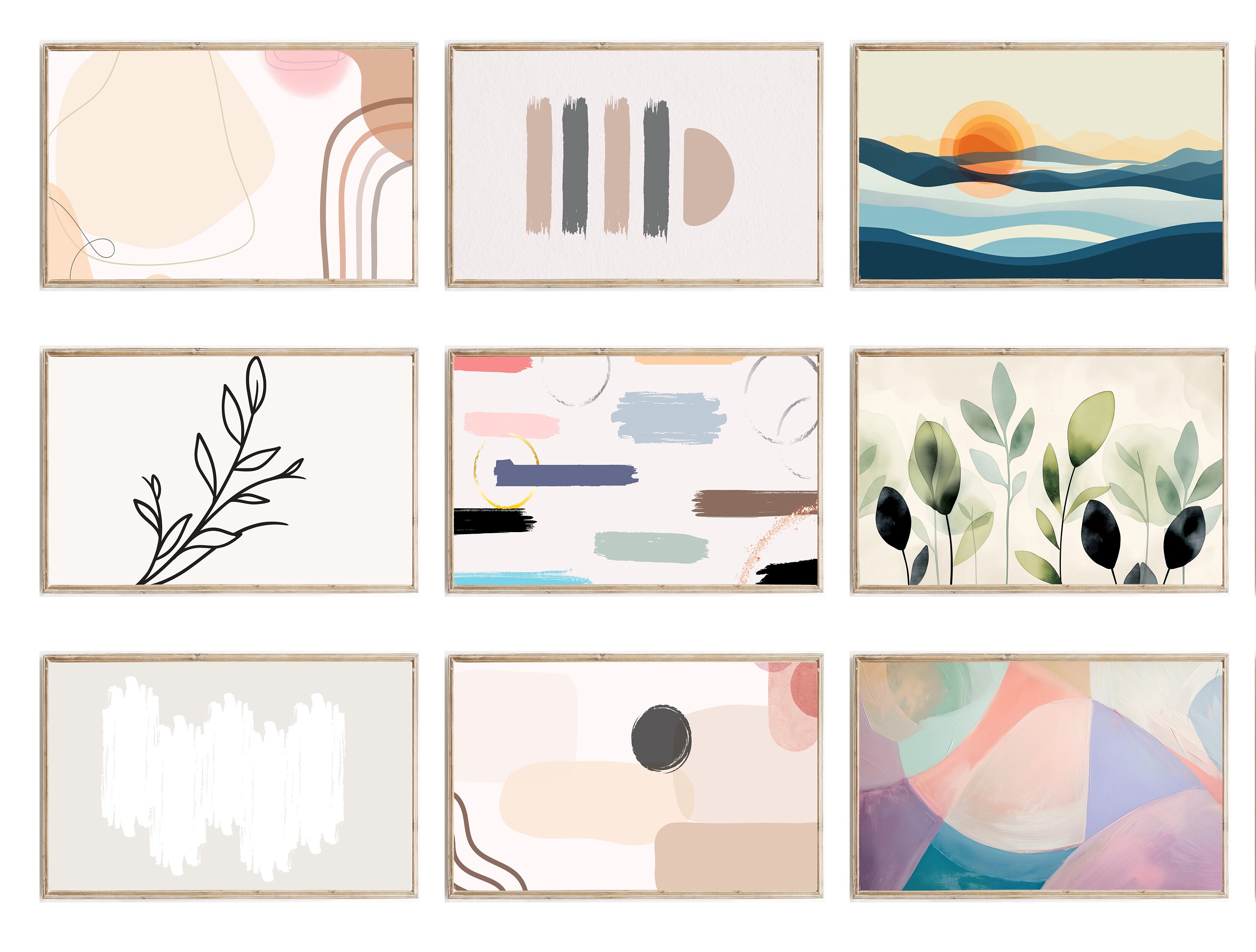 Neutral Frame TV Art Set - 70, Abstract Modern Samsung Frame Tv Art ...