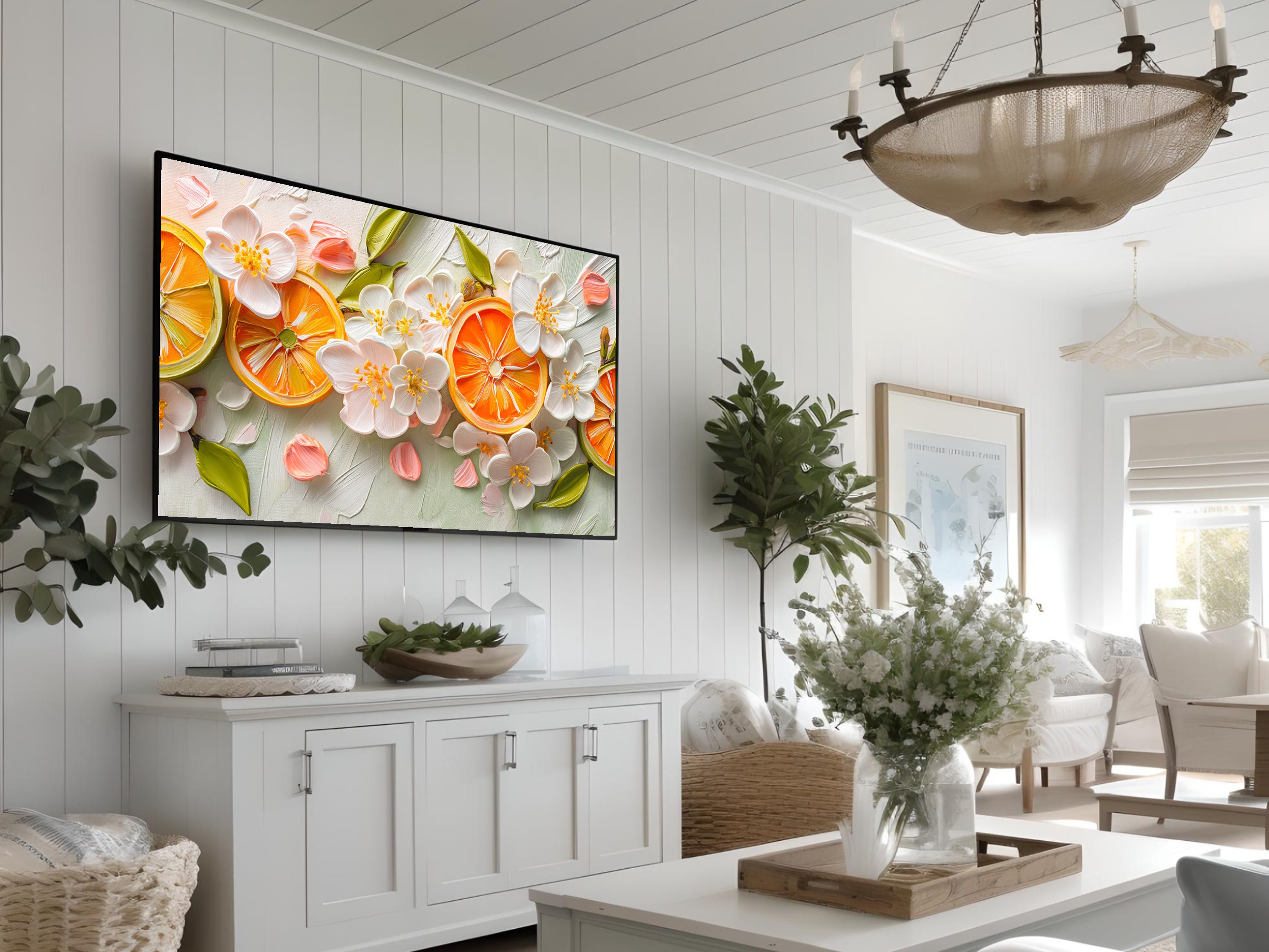 Frame Tv Art Spring | Tv Art Citrus | Samsung Frame Tv Textured Tv Art ...