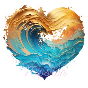 Heart Waves Watercolor Clipart, Instant Download, 10 High Quality PNG ...
