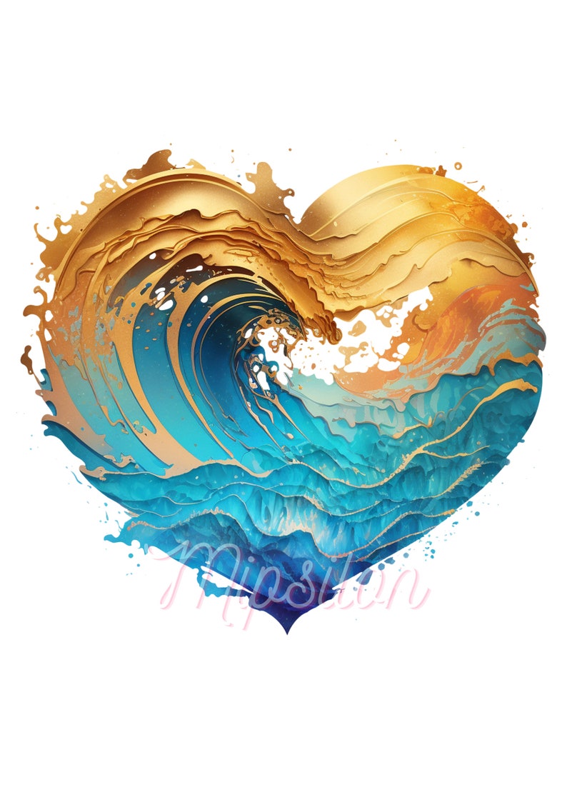 Heart Waves Watercolor Clipart, Instant, 10 High Quality PNG and JPG ...