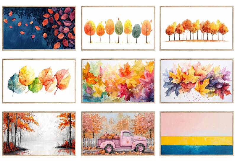 Textured Frame TV Fall Art Set, Halloween Tv Art Bundle, Fall Landscape ...