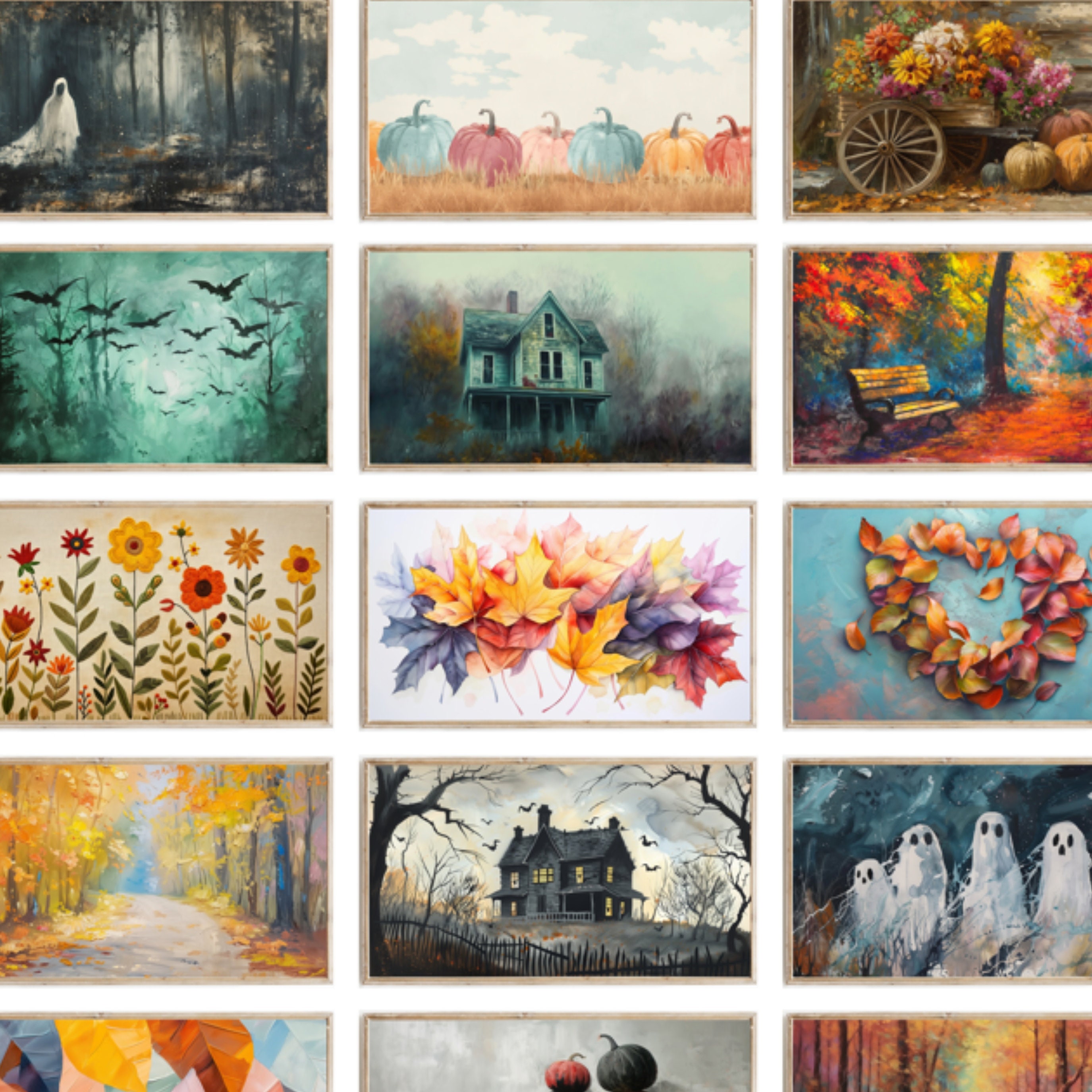 Textured Frame TV Fall Art Set, Halloween Tv Art Bundle, Fall Landscape ...