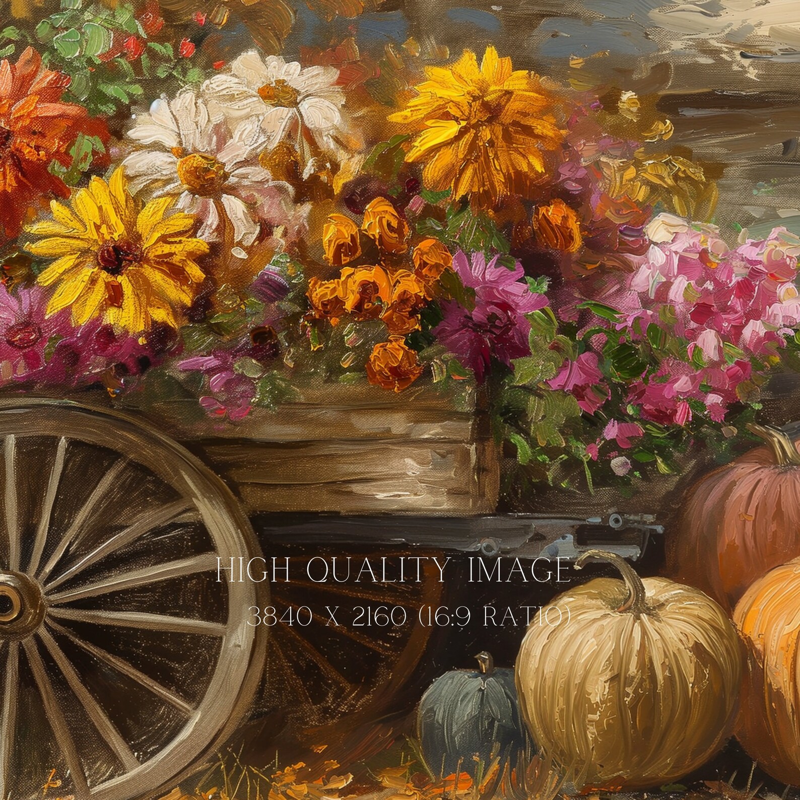Fall Flowers Pumpkin TV Art, Autumn Samsung Frame Tv Art, Textured Tv ...
