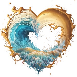 Heart Waves Watercolor Clipart, Instant Download, 10 High Quality PNG ...