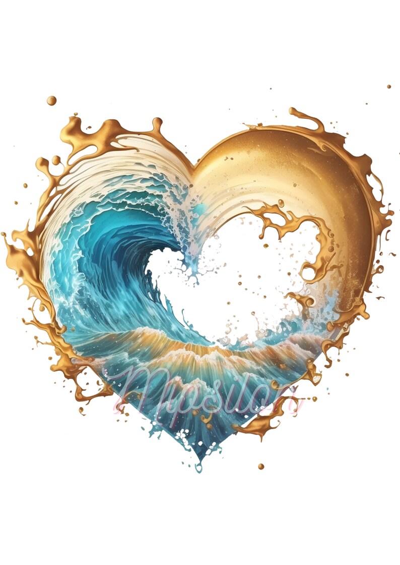 Heart Waves Watercolor Clipart, Instant, 10 High Quality PNG and JPG ...