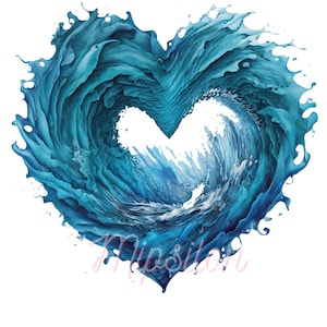 Heart Waves Watercolor Clipart, Instant Download, 10 High Quality PNG ...