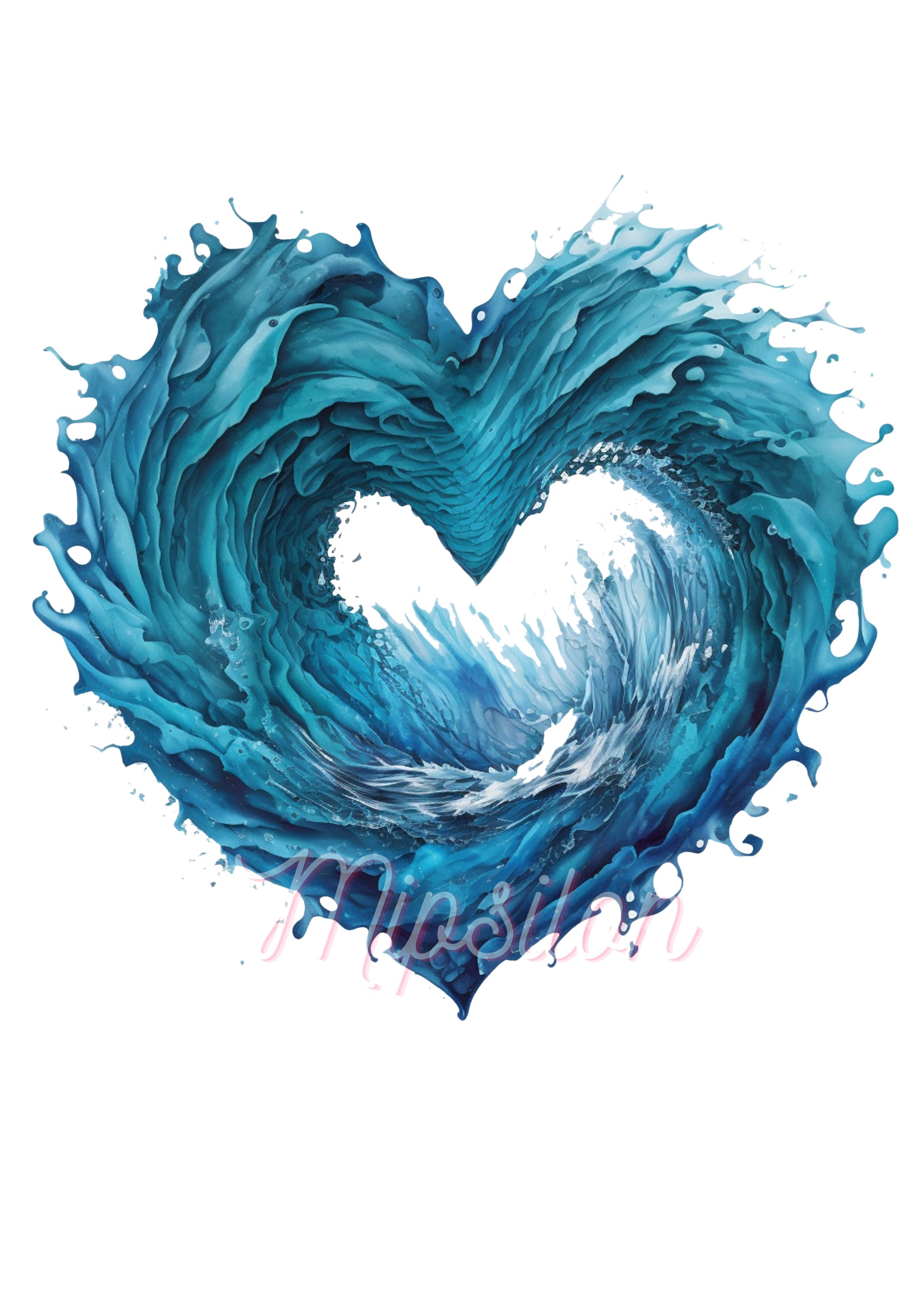 Heart Waves Watercolor Clipart, Instant Download, 10 High Quality PNG ...