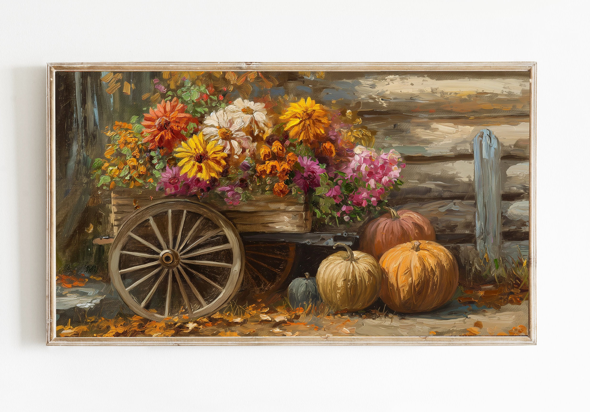 Fall Flowers Pumpkin TV Art, Autumn Samsung Frame Tv Art, Textured Tv ...
