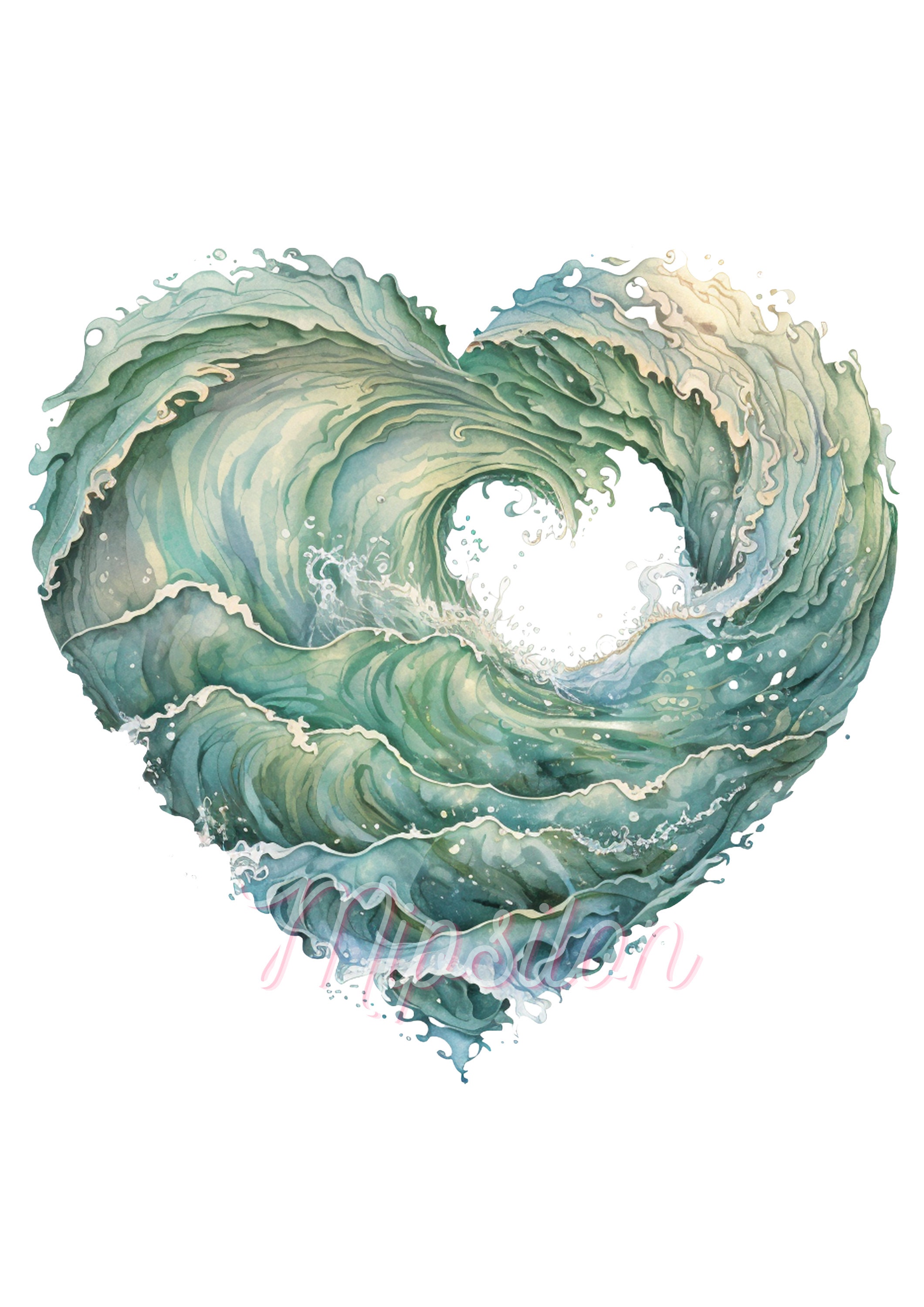 Heart Waves Watercolor Clipart, Instant, 10 High Quality PNG and JPG ...