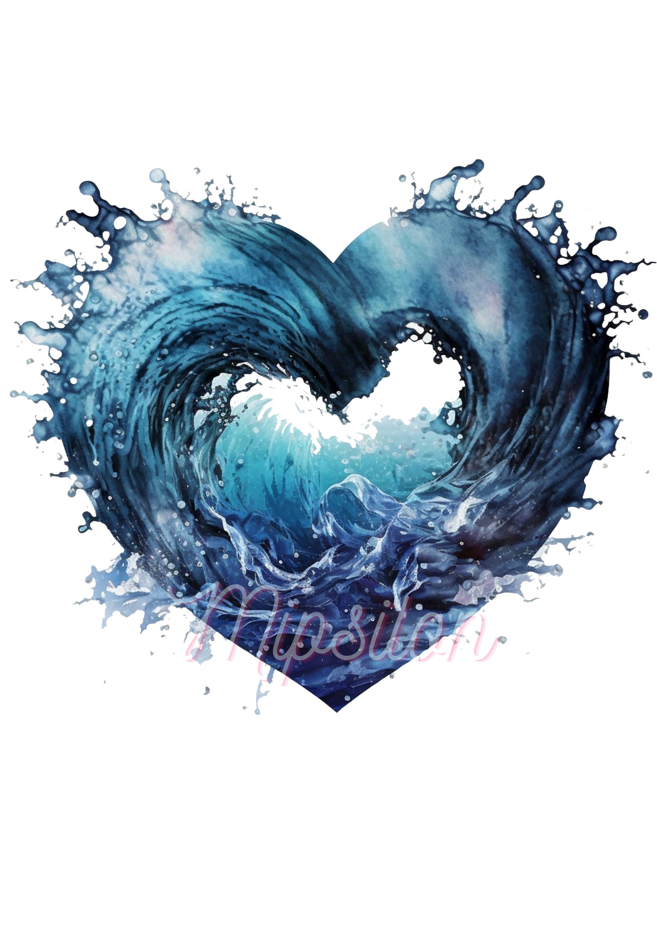 Heart Waves Watercolor Clipart, Instant, 10 High Quality PNG and JPG ...